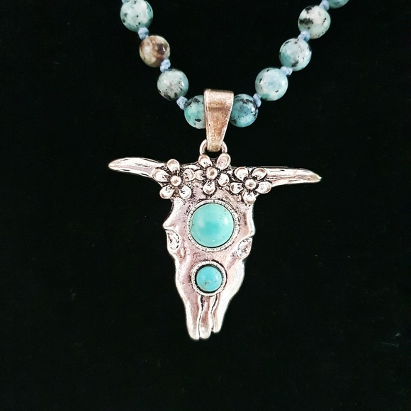 Gaviota | Jewelry | Bohemian African Turquoise Beads Bull Pendant Long ...